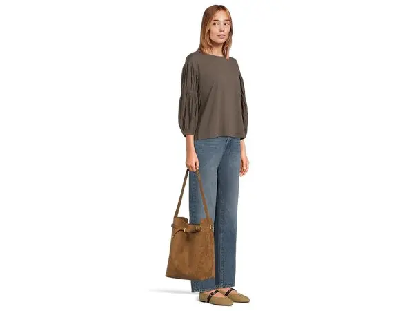 Madewell Essential Belted Bucket Tote In Suede - Brown