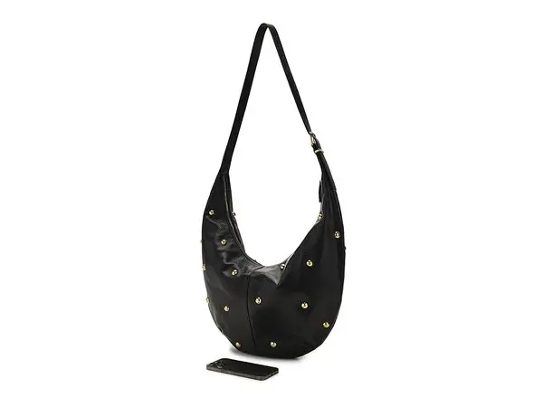 Madewell Essential Curve Shoulder Bag In Studded Suede - Black