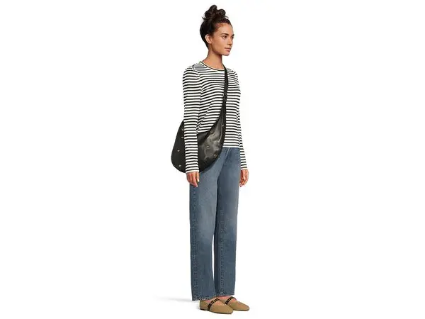 Madewell Essential Curve Shoulder Bag In Studded Suede - Black