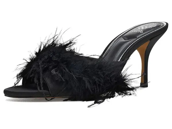 Vince Camuto Paelly Feather Stiletto Mule Sandals - Black