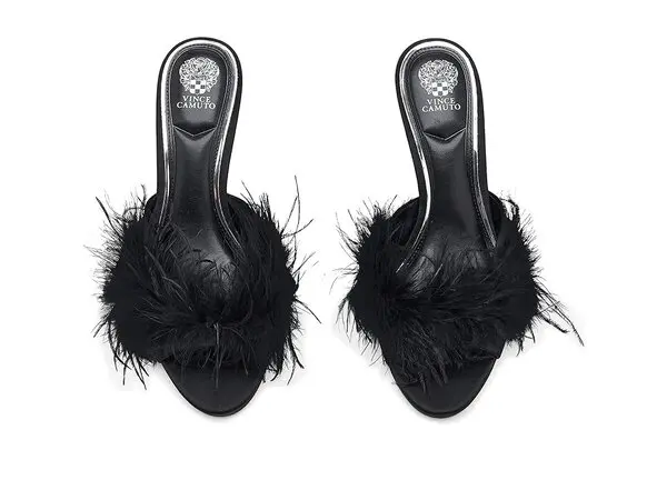 Vince Camuto Paelly Feather High Heel Mule Sandals - Black