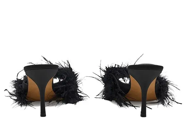 Vince Camuto Paelly Feather High Heel Mule Sandals - Black