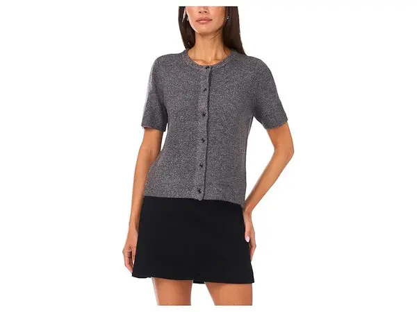 Vince Camuto Short Sleeve Cardigan Sweater - Gray