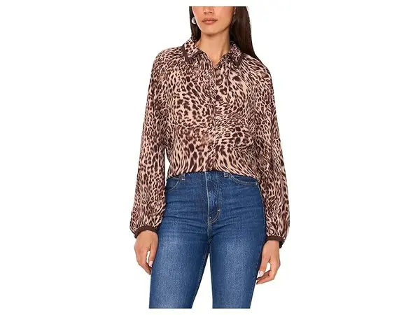 Vince Camuto Printed Raglan Sleeve Shirt - Gray