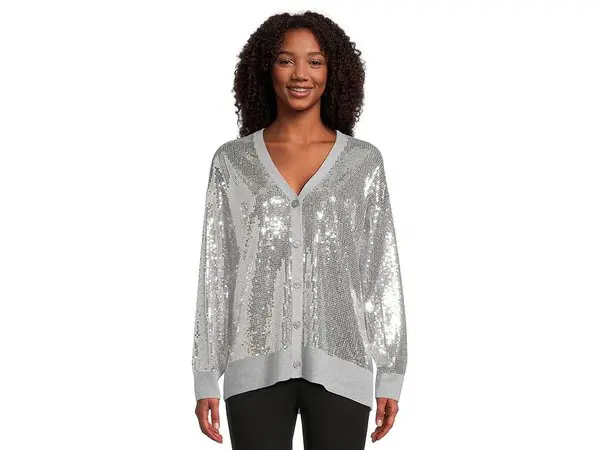 Vince Camuto Sequined V-neck Cardigan - Gray