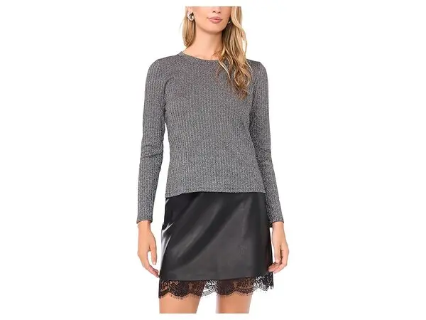 Vince Camuto Crew Neck Long Sleeve Top - Black