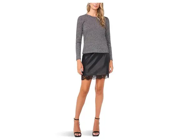 Vince Camuto Crew Neck Long Sleeve Top - Black