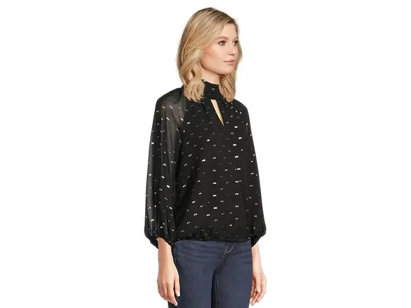 Vince Camuto Mock Neck Printed Long Sleeve Blouse