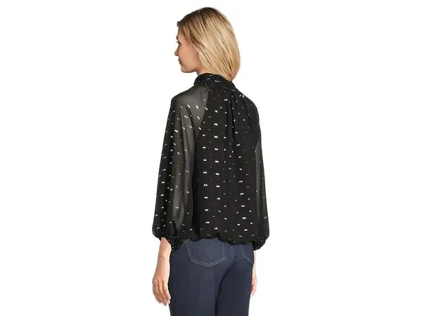 Vince Camuto Mock Neck Printed Long Sleeve Blouse