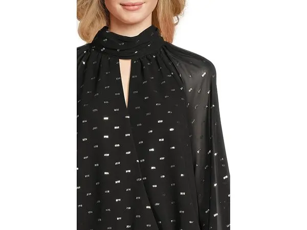 Vince Camuto Mock Neck Printed Long Sleeve Blouse