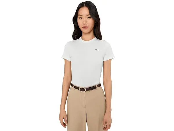 Lacoste Slim Fit Ribbed Cotton T-shirt - Flour