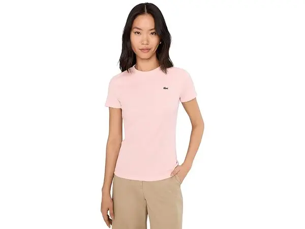 Lacoste Slim Fit Ribbed Cotton T-shirt - Pink