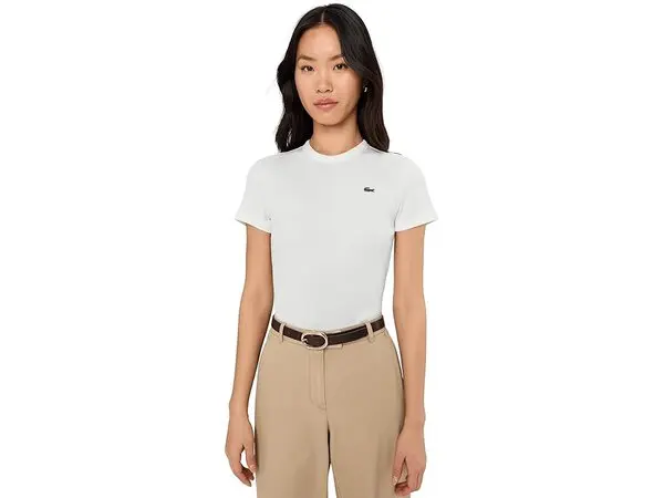 Lacoste Slim Fit Ribbed Cotton T-shirt - White