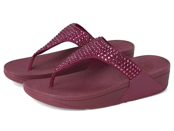 Fitflop Lulu Maxi-crystal Toe-post Sandals Wedge Shoes Ruby - Red
