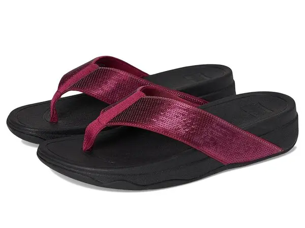 Fitflop Sequin Toe-post Wedge Sandals - Red