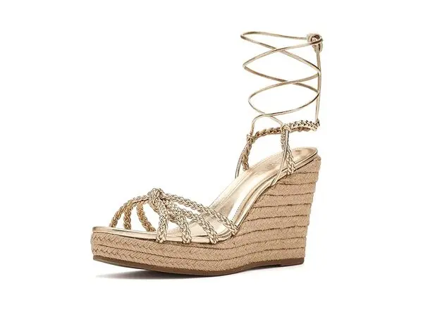 Schutz Adele Metallic Braided Wedge Sandals - Platinum