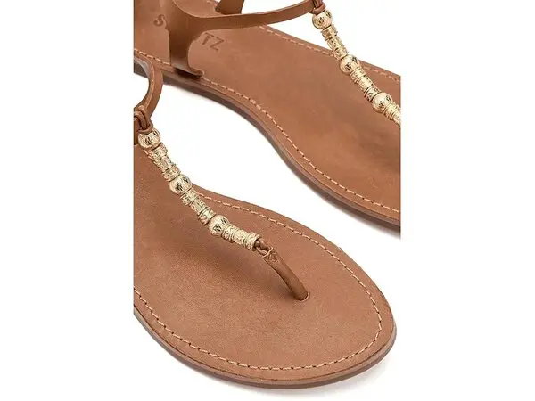 Schutz Nia Strappy Flat Sandals With Embellished T-bar And Ankle Tie - Gold
