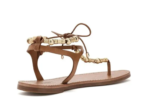Schutz Nia Strappy Flat Sandals With Embellished T-bar And Ankle Tie - Gold