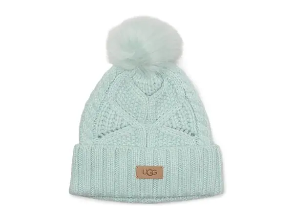 UGG Cable Knit Beanie With Pom Detail - Blue