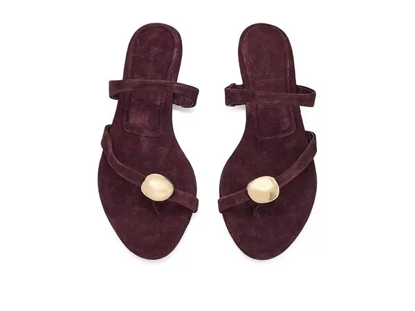 Madewell The Mila Organic Hardware Thong Sandal In Suede - Brown