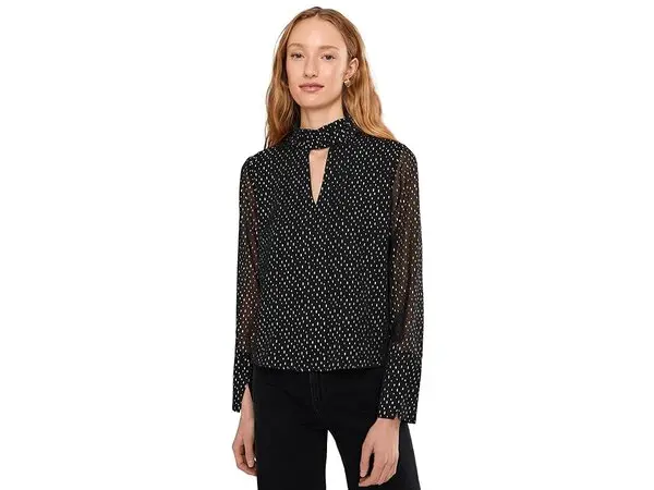 Vince Camuto Mock Neck Keyhole Long Sleeve Blouse - Black