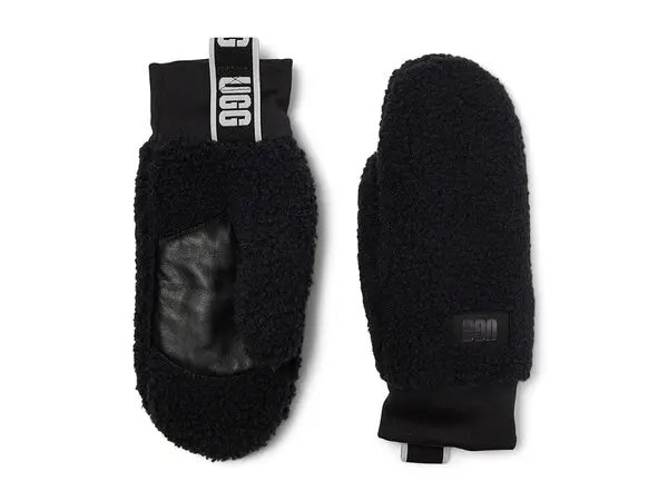 UGG Fluff Mitten With Logo Tape Mittens - Black