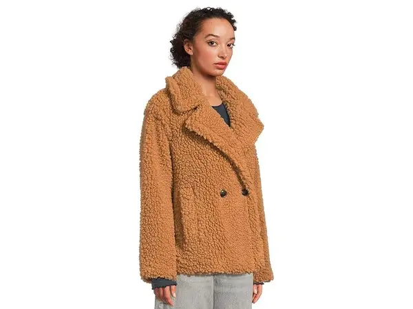 UGG Short Teddy Coat With Faux Horn Buttons - Brown