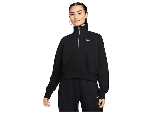 Nike Phoenix Fleece 1/4-zip Cropped Sweatshirt - Black/sail
