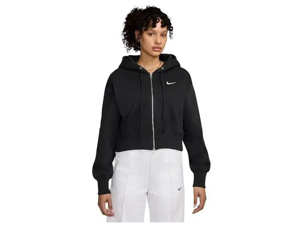 Nike Phoenix Fleece Loose Full-zip Cropped Hoodie - Black/sail