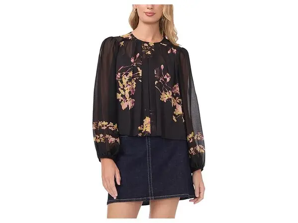Vince Camuto Round Neck Floral Print Long Sleeve Top