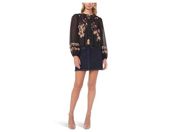 Vince Camuto Round Neck Floral Print Long Sleeve Top