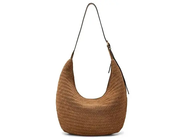 Madewell Essential Curve Shoulder Bag In Handwoven Suede - Brown
