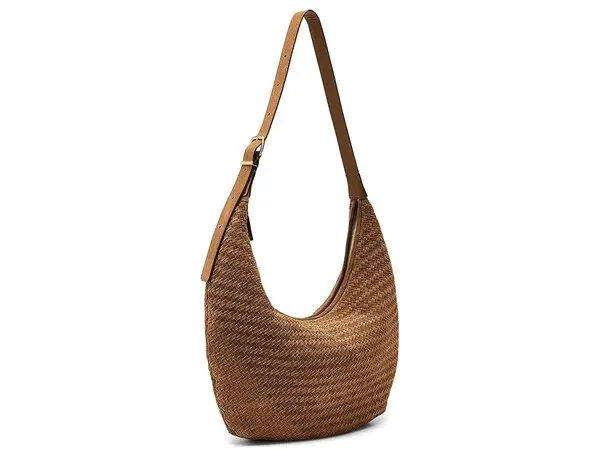 Madewell Essential Curve Shoulder Bag In Handwoven Suede - Brown