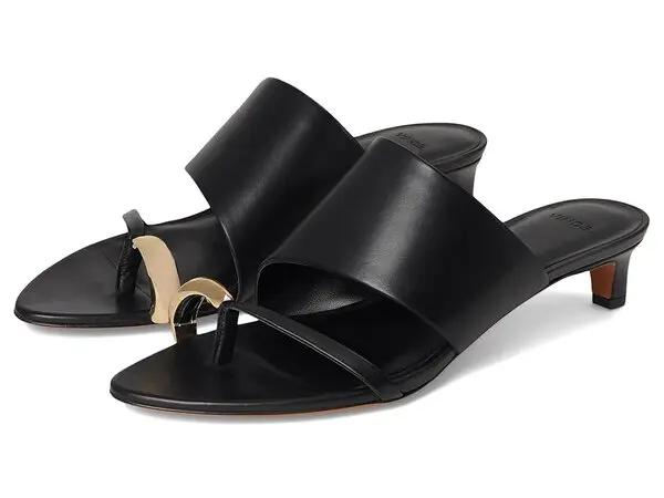 Vince Suzie Slide Sandals With Sculptural Kitten Heel And Gold-tone Ring Detail
