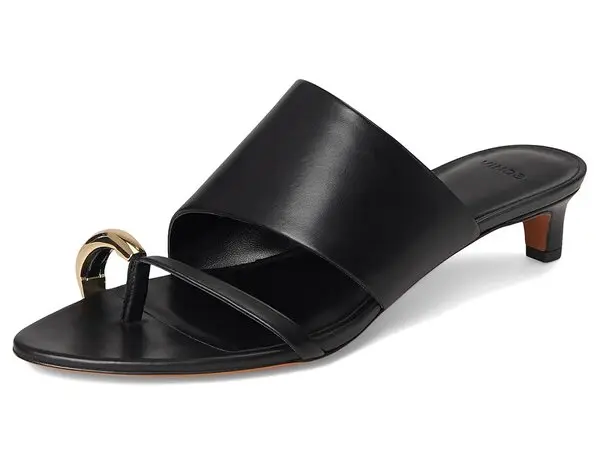 Vince Suzie Slide Sandals With Sculptural Kitten Heel And Gold-tone Ring Detail
