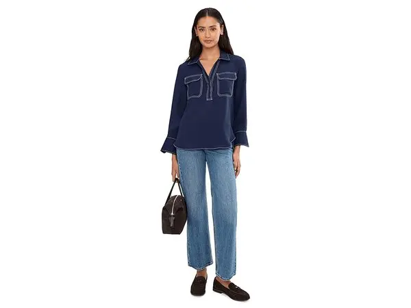 Vince Camuto Classic Fit Half Placket Shirt With Two Front Pockets