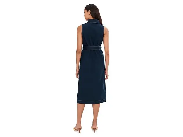 Vince Camuto Sleeveless Collared Belted Shirt Dress - Navy