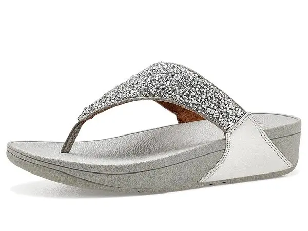 Fitflop Lulu Shimmerfoil Toe-thong Wedge Sandals - Silver