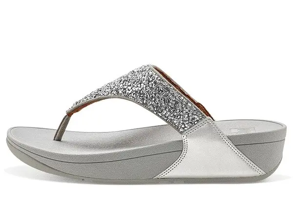 Fitflop Lulu Shimmerfoil Toe-thong Wedge Sandals - Silver