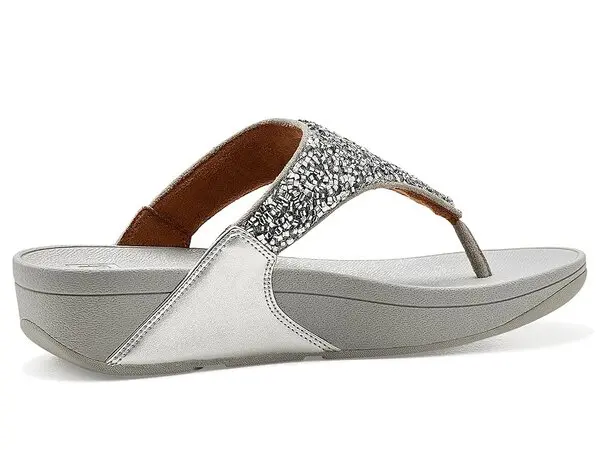 Fitflop Lulu Shimmerfoil Toe-thong Wedge Sandals - Silver