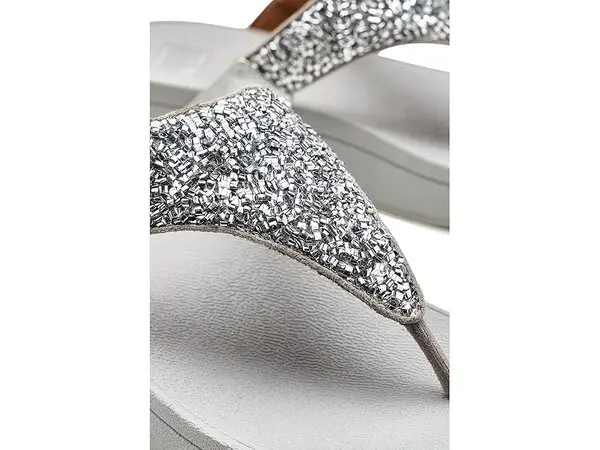 Fitflop Lulu Shimmerfoil Toe-thong Wedge Sandals - Silver