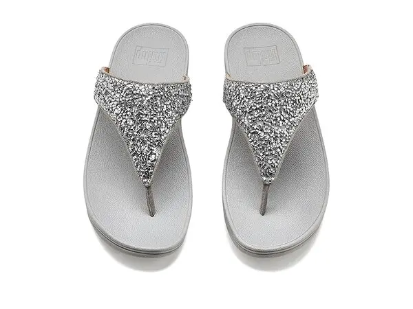 Fitflop Lulu Shimmerfoil Toe-thong Wedge Sandals - Silver