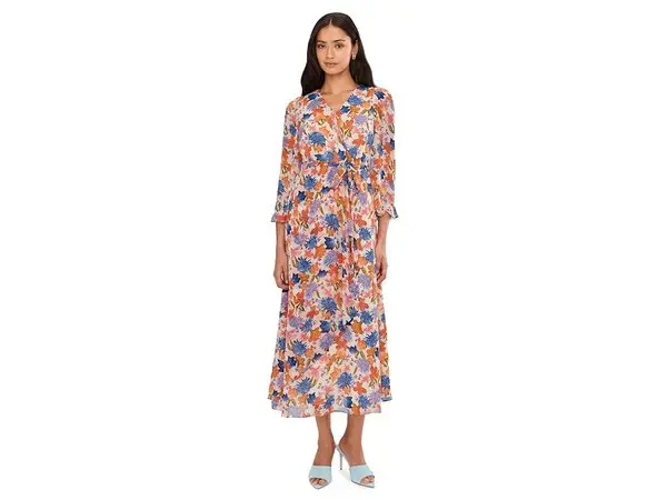 Vince Camuto Floral Print Wrap Maxi Dress - Soft Cream