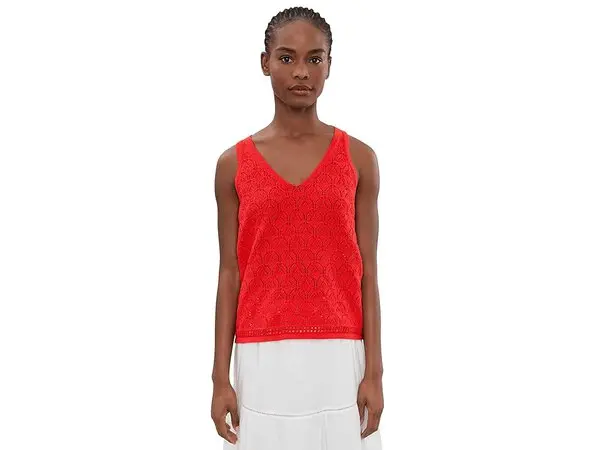 Vince Camuto Pointelle Knit V-neck Tank - Red