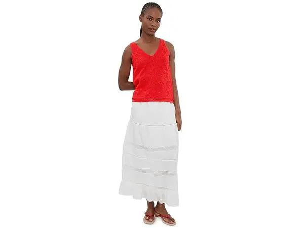 Vince Camuto Pointelle Knit V-neck Tank - Red