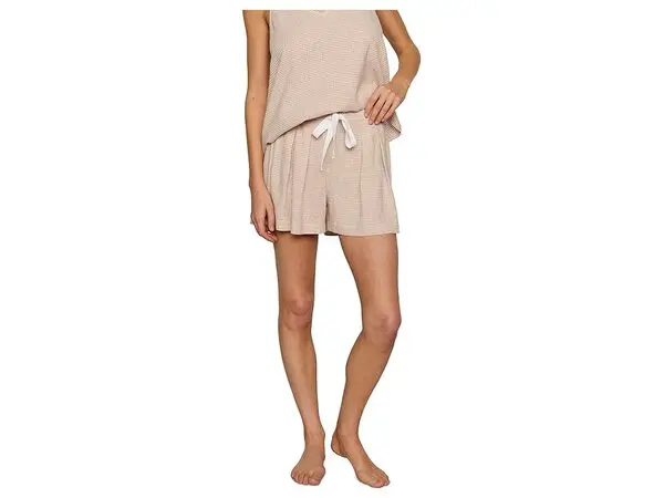 Eberjey Linen Blend Relaxed Fit Gingham Shorts - Beige