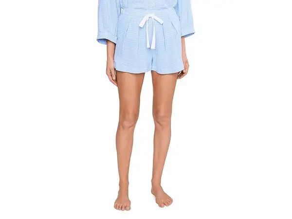 Eberjey Linen Blend Relaxed Fit Gingham Shorts - Blue