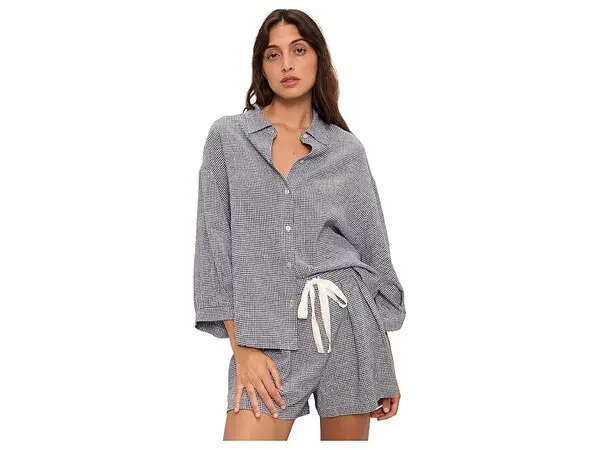 Eberjey Linen Blend Relaxed Fit Gingham Shorts - Gray