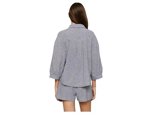 Eberjey Linen Blend Relaxed Fit Gingham Shorts - Gray