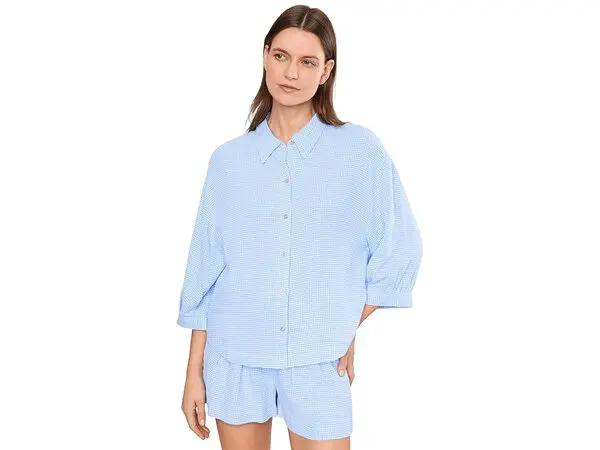 Eberjey Linen Blend Relaxed Sleeve Top - Blue